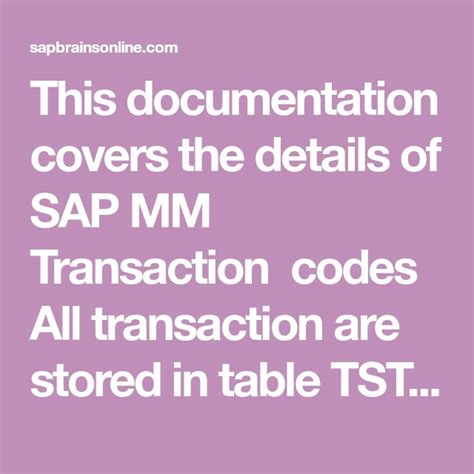 List Of Sap Mm Transaction Codes