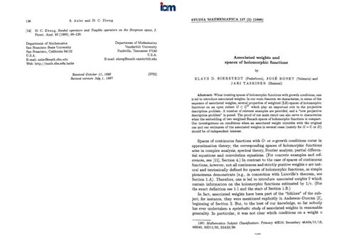 Pdf Associated Weights And Spaces Of Holomorphic Functions