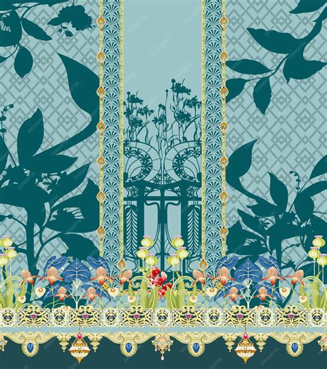 디지털 섬유 디자인 장식 및 패턴 프리미엄 벡터