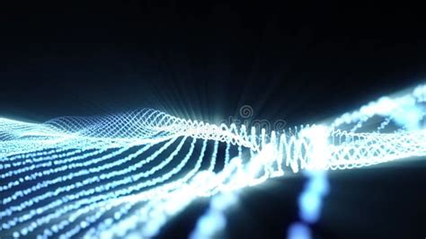 abstract digital blue dynamic wave of particles cyber technology