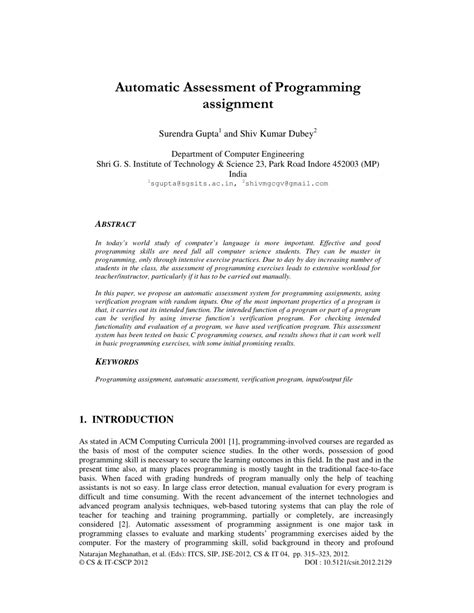 Pdf Automatic Assessment Of Programming Assignment