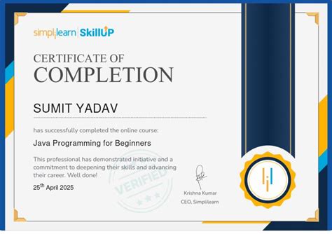 Sumit Yadav Has Successfully Completed The Online Course Java Programming Sumit Yadav