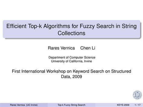 Efficient Top K Algorithms For Fuzzy Search In String Collections Ppt