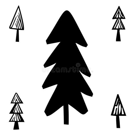 Collection Of Pine Tree Forest Icons Scandi Style Botanical Forest Motif Set Stock