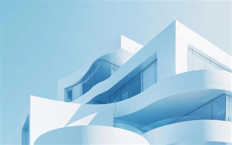 3d Render Of Abstract White Curved Shapes On A Blue Background Futuristic Building Design