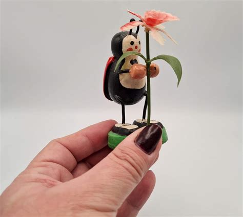 Vintage Erzgebirge Easter Ladybug Figurine Miniature Ladybug