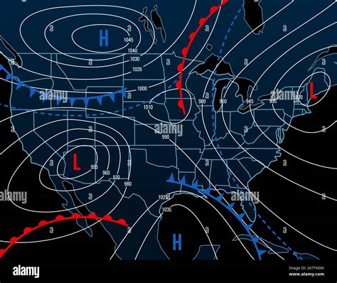 Forecast Weather Isobar Night Map Of Usa Meteorology Diagram With Wind