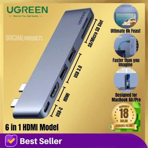 Jual UGREEN MACBOOK PRO AIR CONVERTER 7IN1 dual USB TYPE C HUB HDMI sd ...