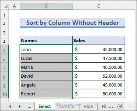Excel Sort By Column Without Header Methods ExcelDemy