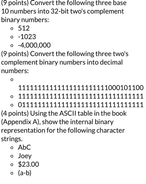 Solved 9 Points Convert The Following Three Base 10