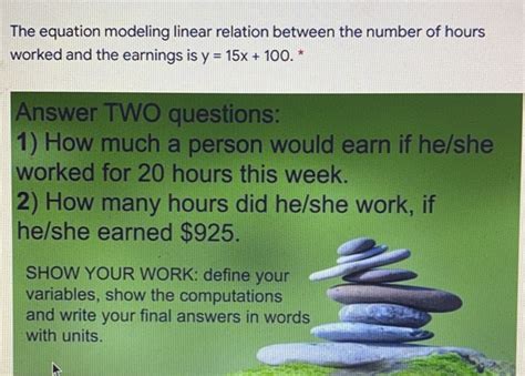 Solved The Equation Modeling Linear Relation Between The Number Of Hours Worked And The