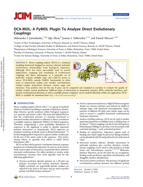pdf dca mol a pymol plugin to analyze direct evolutionary couplings