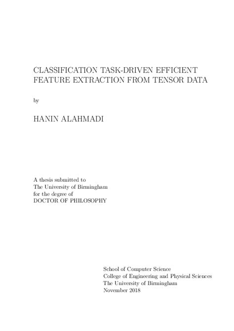 Pdf Classification Task Driven Efficient Feature Extraction From Tensor Data Hanin Alahmadi