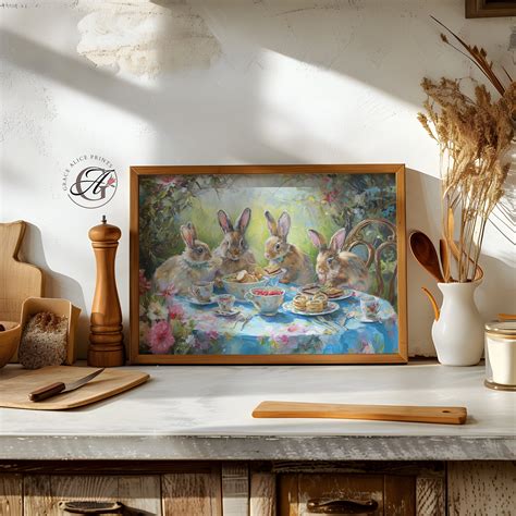 Easter Bunny Tea Party Wall Art Bunny Artwork Cute Bunny Artwork Easter Digital Download Tea