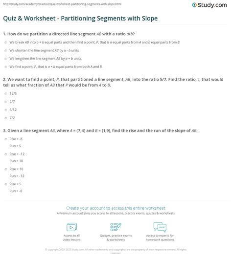 Quiz Worksheet Partitioning Segments With Slope Study