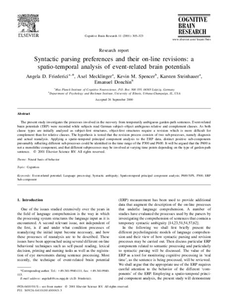 Pdf Syntactic Parsing Preferences And Their On Line Revisions A Spatio Temporal Analysis Of