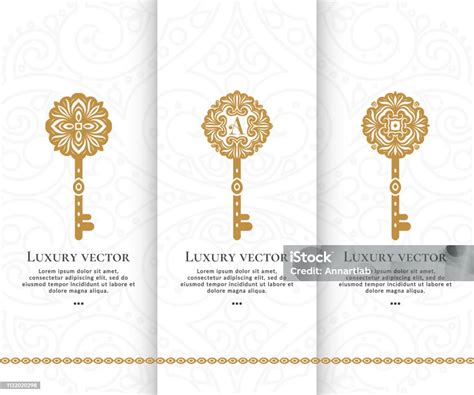 고급 황금 열쇠의 벡터 집합입니다 우아하고 고전적인 요소 보석 미용 및 패션 산업에 사용할 수 있습니다 로고 모노 그램 초대장 전단지 메뉴 브로셔 배경 또는 아이디어에 적합
