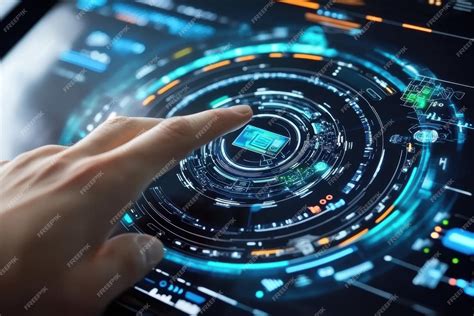 a futuristic touchscreen interface displaying data and analytics premium ai generated image
