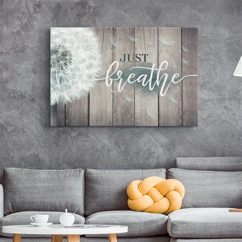 Just Breathe Dandelion Print Inspirational Premium Canvas Wall Art