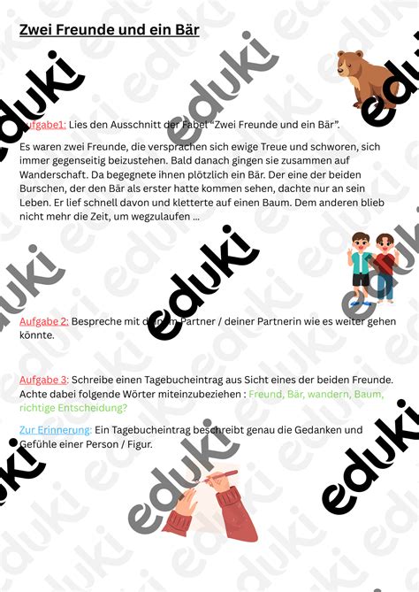 Arbeitsauftrag Zur Fabel „zwei Freunde Und Ein Bär