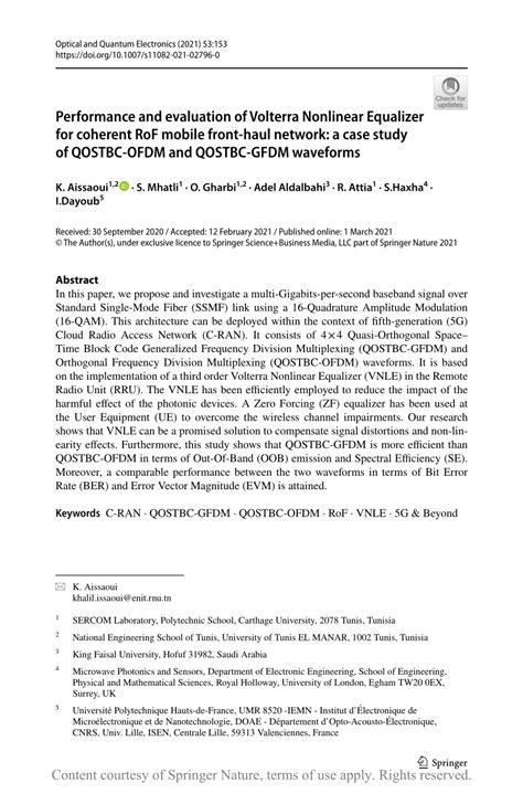 Performance And Evaluation Of Volterra Nonlinear Equalizer For Coherent