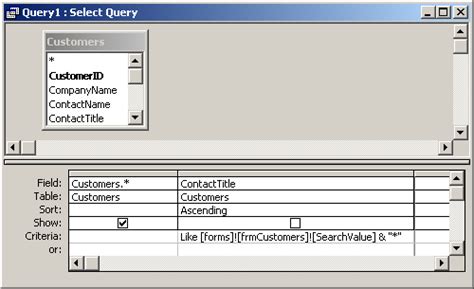 Ms Access 2003 Create A Query Whose Like Clause Gets Its Condition