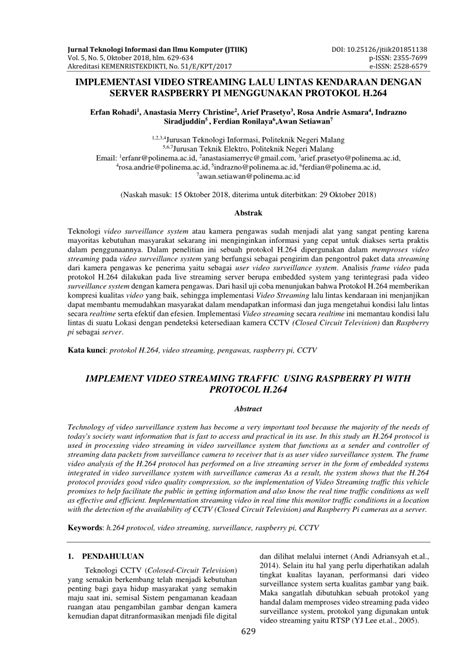 Pdf Implementasi Video Streaming Lalu Lintas Kendaraan Dengan Server Raspberry Pi Menggunakan