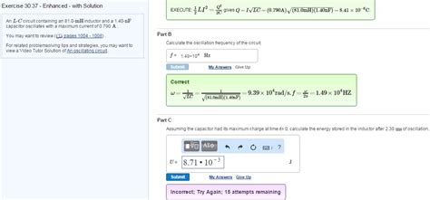 Solved An L C Circuit Containing An 81 0 Mh Inductor And A