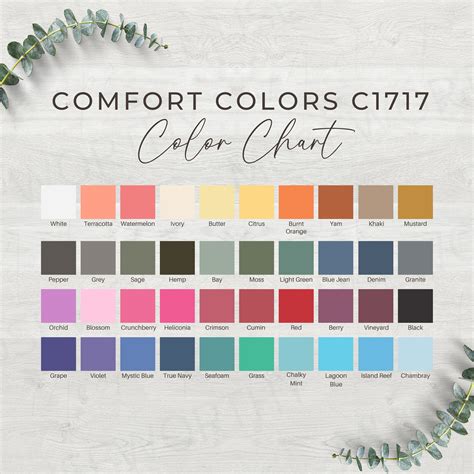 Comfort Colors Color Chart Comfort Colors Mockup Comfort Etsy