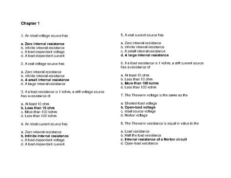 Answer Key For Electronic Principles By Chapter 1 An Ideal Voltage