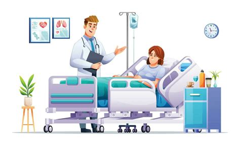Doctor Visits A Sick Woman Lying On Hospital Bed Patient