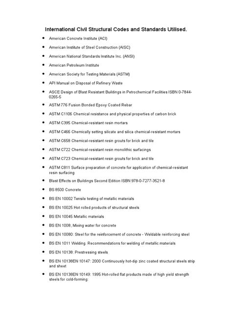 Civil Structural International Codes And Standards Utilised Pdf Concrete Structural Steel