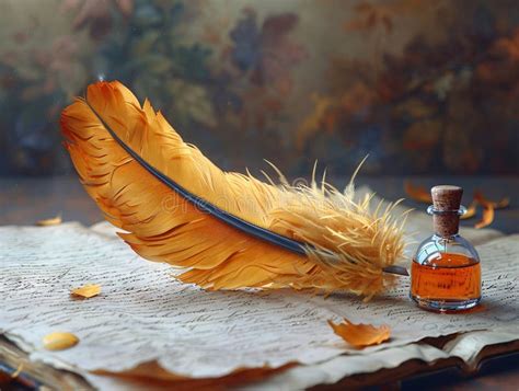 Classic And Refined Elegant Feather Quill With An Inkwell Stock