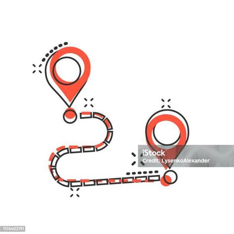 만화 스타일로 위치 아이콘을 이동합니다 흰색 고립 된 배경에 Gps 벡터 만화 그림을 고정합니다 내비게이션 비즈니스 개념 스플래시 효과 비즈니스에 대한 스톡 벡터 아트 및