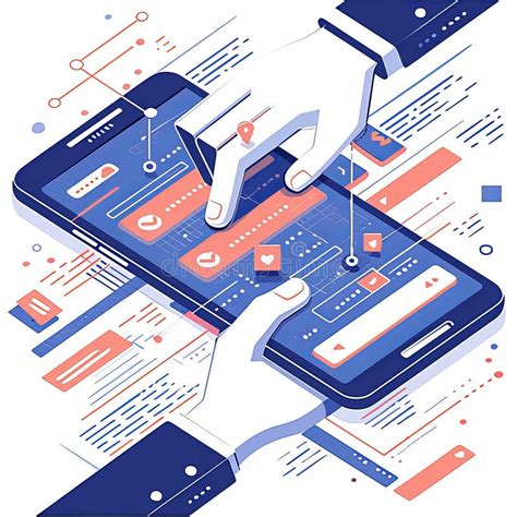 Modern Mobile App Design With Hands Interacting On Interface Elements Stock Illustration
