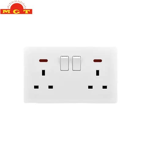 13a Wall Electric Socket Double Push Button Switch Socket With Neon