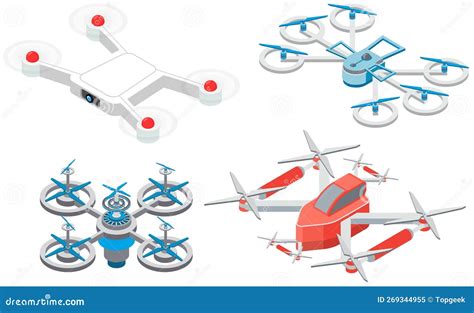 Isometric Drones Flying Quadcopter With Remote Controllers Remote Control Flying Apparatus