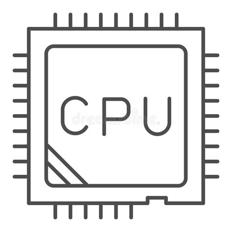 Microcircuit Line Icon Car Electronics Vector Illustration Isolated On White Stock Vector