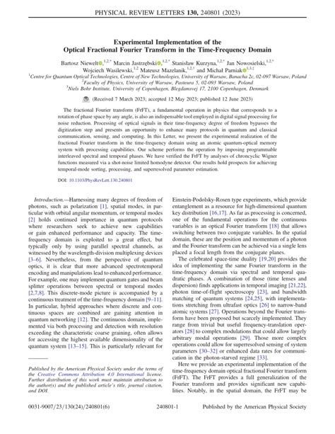 Pdf Experimental Implementation Of The Optical Fractional Fourier