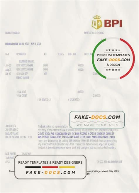 Philippines Bank Of The Philippine Islands Bpi Bank Statement