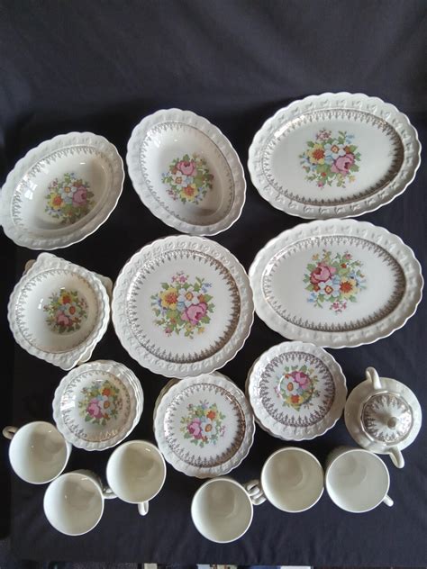 Vintage Taylor Smith And Taylor Cross Stitch Floral Design China Place Setting Set Of