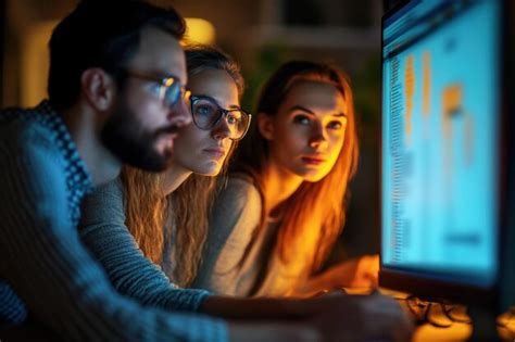 Business People Computer And Night Teamwork With Planning Collaboration Or Problem Solving At