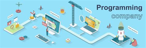 Programming Company Concept 3d Isometric Web Banner People Develop Software And Programs Write