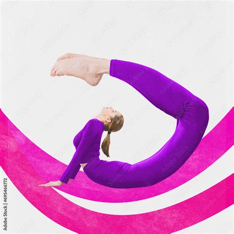 Contemporary Art Collage Young Female Model Stretching Doing Yoga