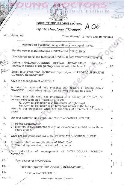Ophthalmology Past Papers Held By Uhs 3rd Professional Mbbs ~ Young