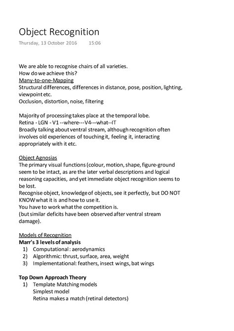 Object Recognition Lecture Note 1 12 Object Recognition Thursday