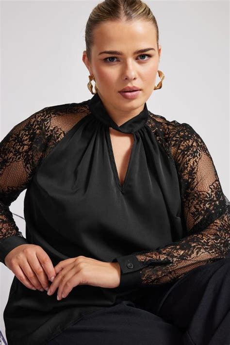 Yours London Plus Size Black Lace Sleeve Blouse Yours Clothing