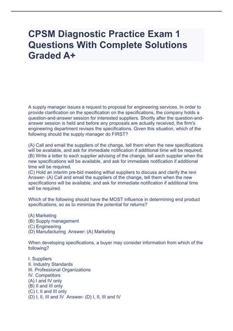 CPSM Diagnostic Practice Exam 1 Questions With Complete Solutions Graded A CPSM Stuvia US