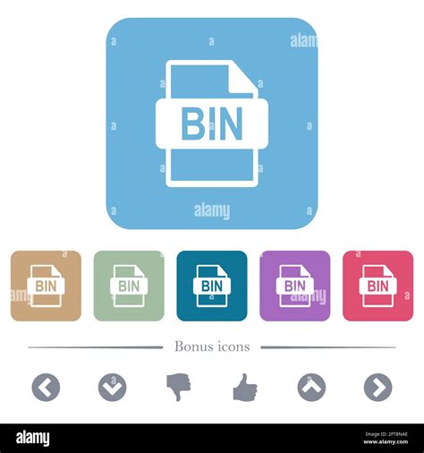 Bin File Format White Flat Icons On Color Rounded Square Backgrounds 6 Bonus Icons Included