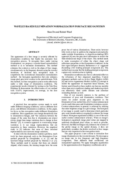 Pdf Wavelet Based Illumination Normalization For Face Recognition